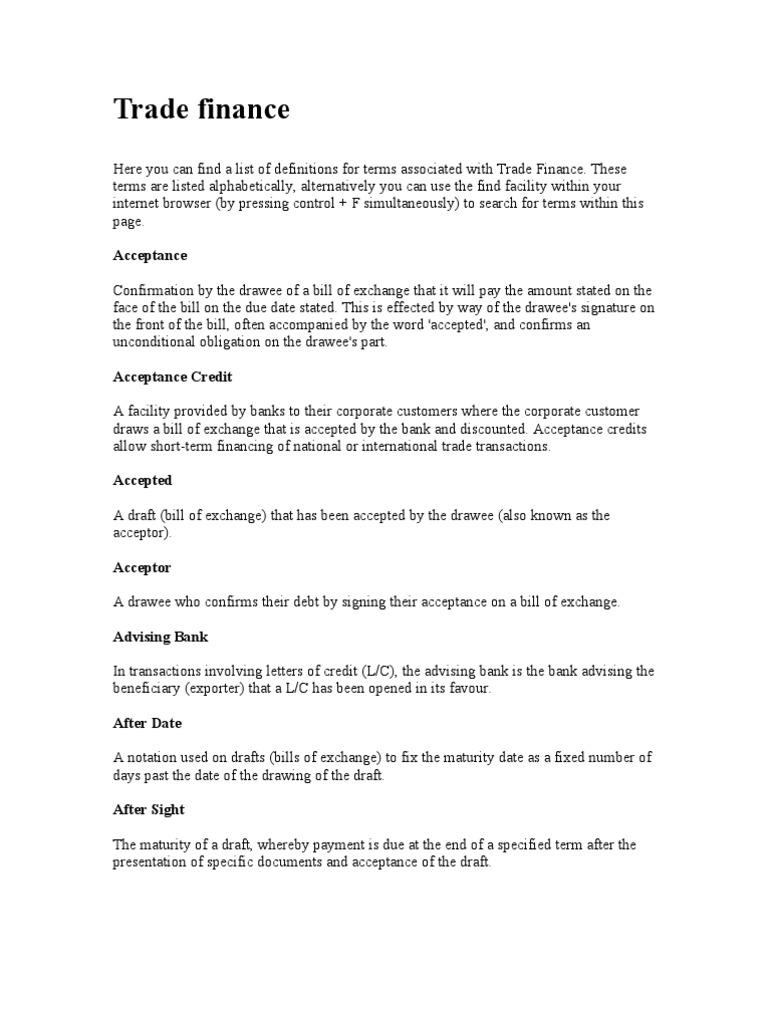 Trade Terms | PDF | Letter Of Credit | Bill Of Lading