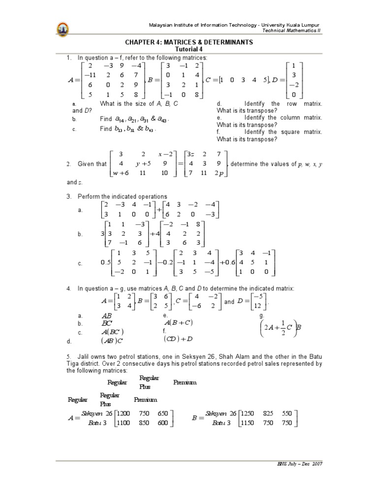 Tutorial 4 Matrix | PDF | Matrix (Mathematics) | Theoretical Physics
