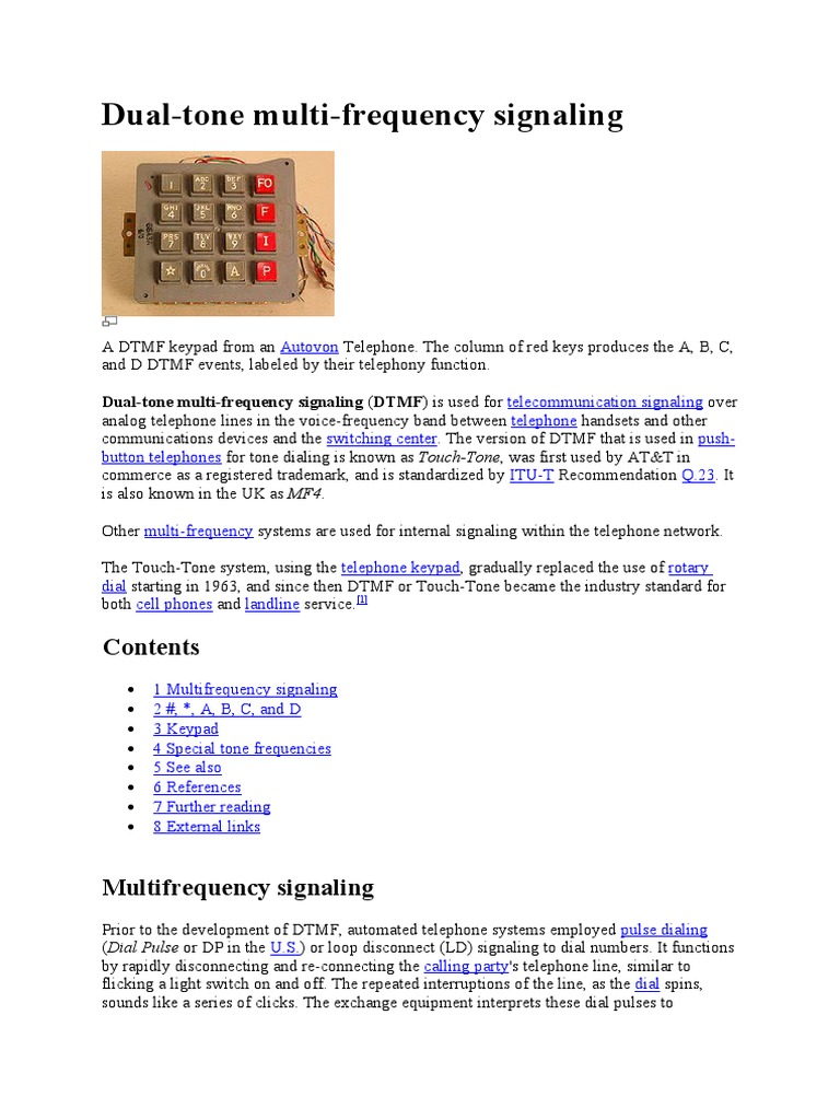 Dual Tone Multi Frequency Signaling Dtmf Is Used For Pdf