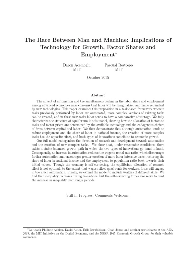 Man Vs Machine October 16 2015 | PDF | Economic Growth | Employment