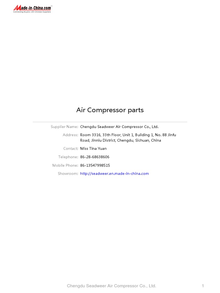 Air Compressor Parts PDF | Download Free PDF | Tools | Gas Technologies