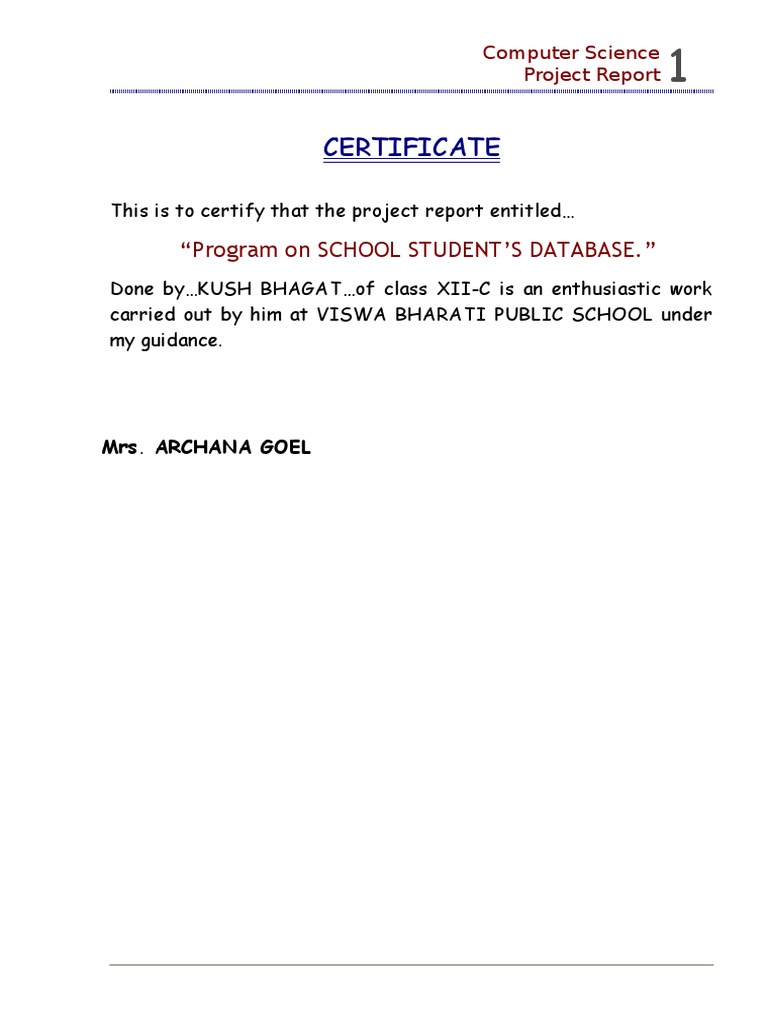 Certificate: "Program On School Student'S Database." | PDF | Backup ...