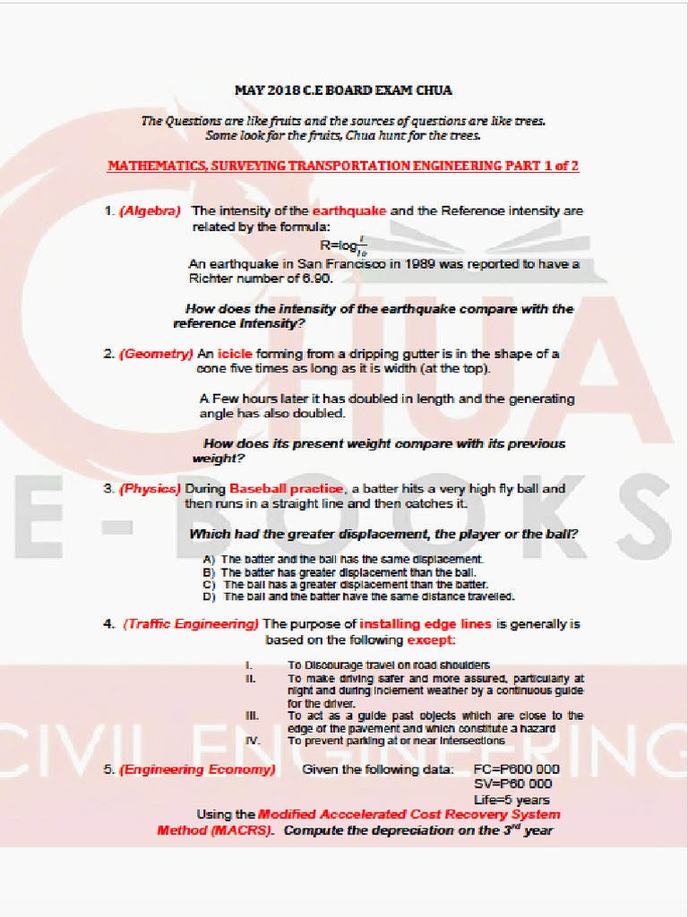 CHUA MAY 2017 CE BOARD EXAM MATH PART 1 of 2released After 3 Days PDF | PDF