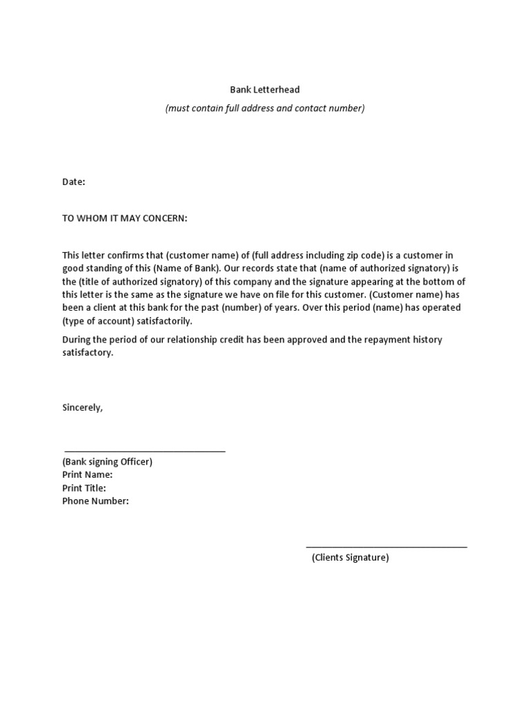 Bank Reference Letter | PDF