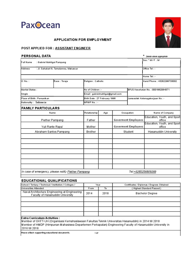 Application of Employment (Gabriel Mahligai Pampang) | PDF | Employment ...