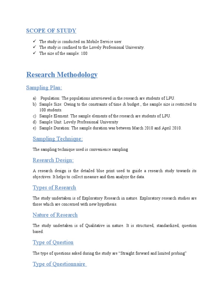 Scope of Study | PDF | Survey Methodology | Questionnaire