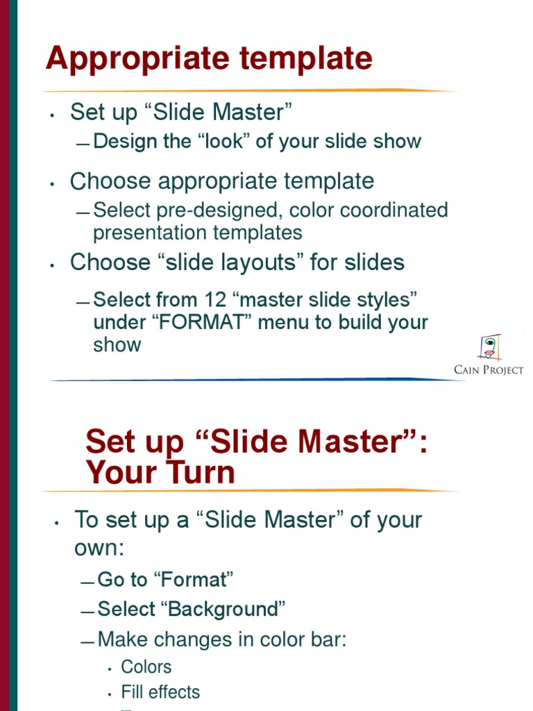 Appropriate Template: Set Up "Slide Master" | PDF | Typefaces | Animation