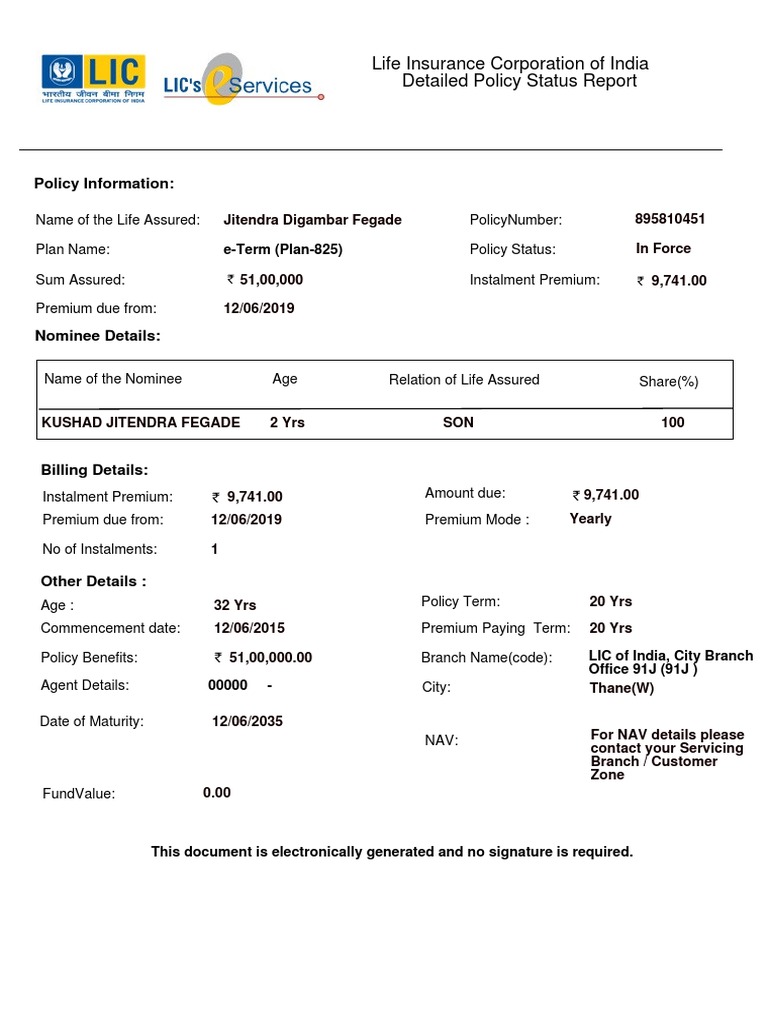 LIC Policy Status for Policyholders | PDF | Law