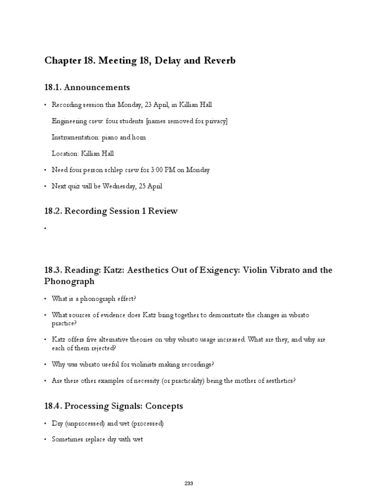 Chapter 18. Meeting 18, Delay and Reverb: 18.1. Announcements | PDF ...