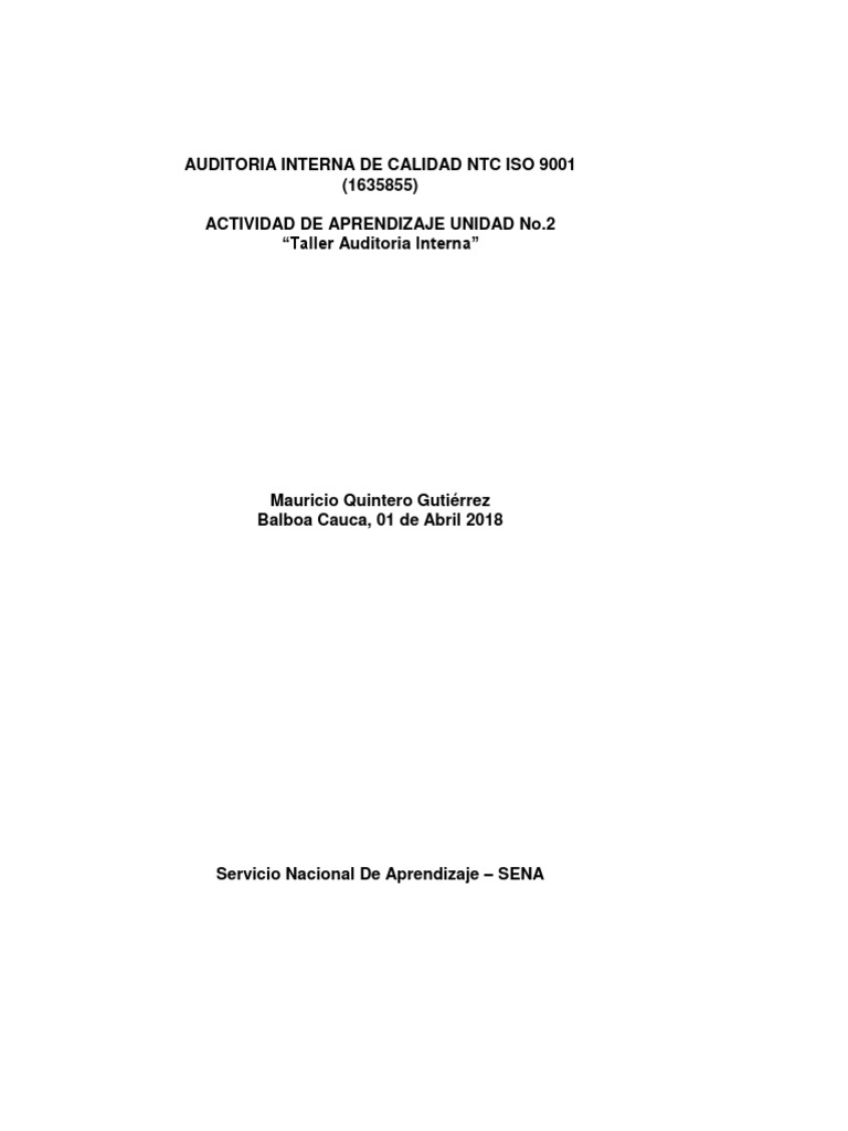 Unidad 4. Informe de Auditoria SENA | PDF | Calidad (comercial) | Auditoría