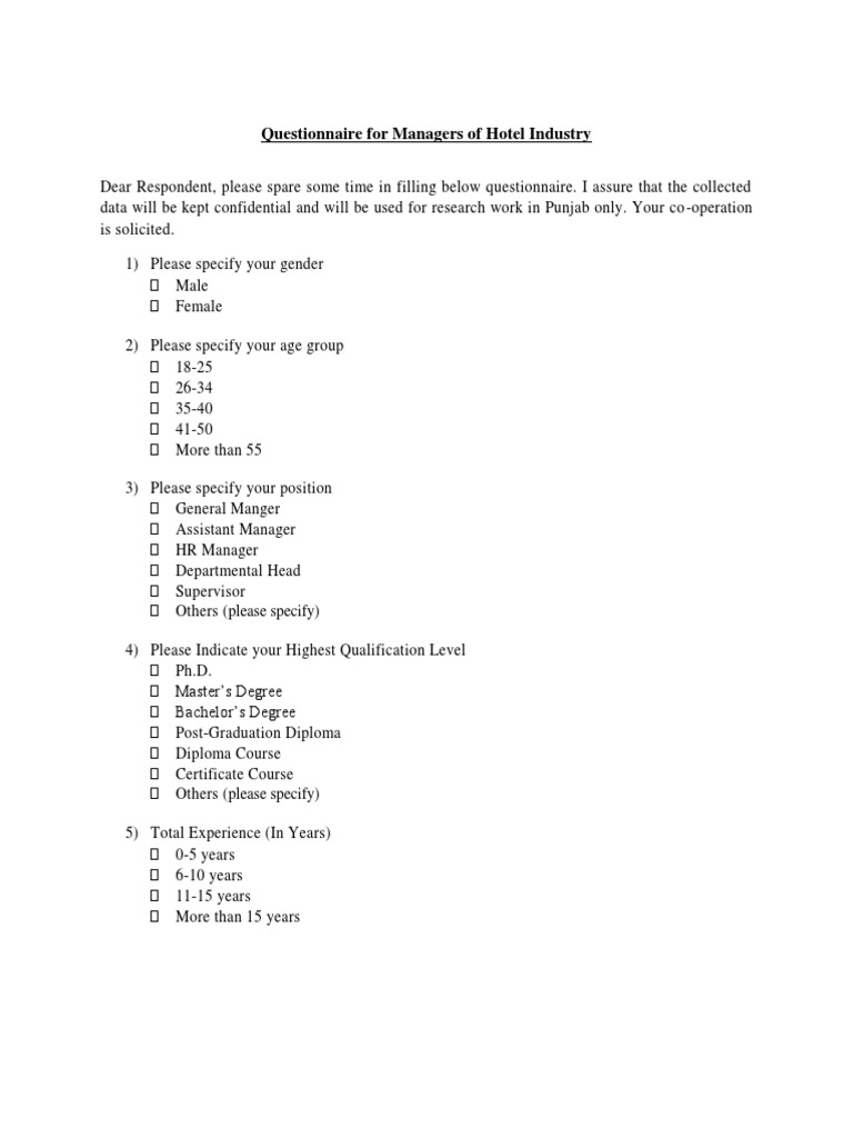 Managers Questionnaire | PDF | Academic Degree | Skill