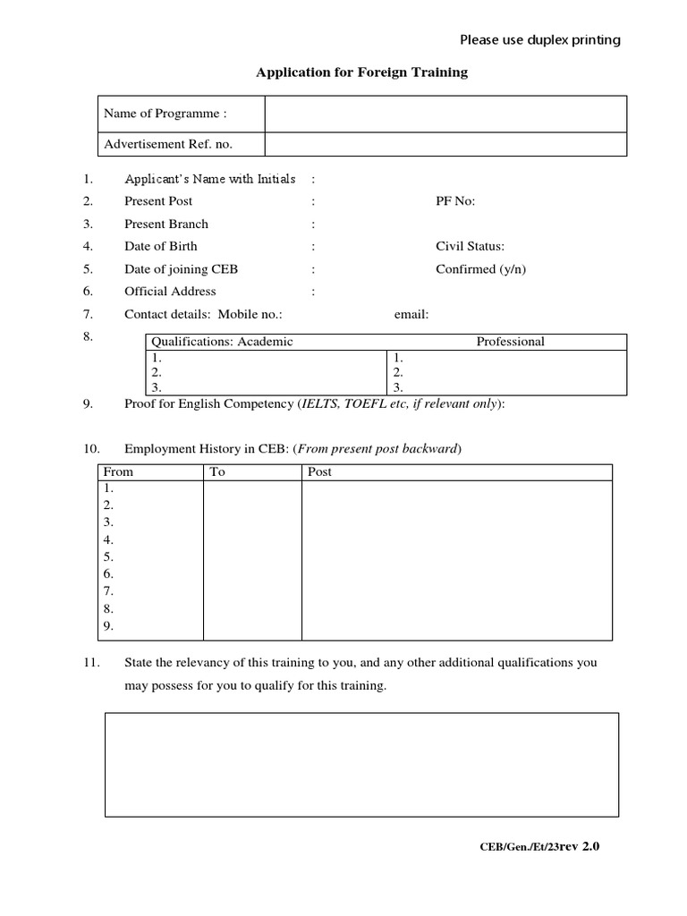 Application For Foreign Training (CEB) | PDF