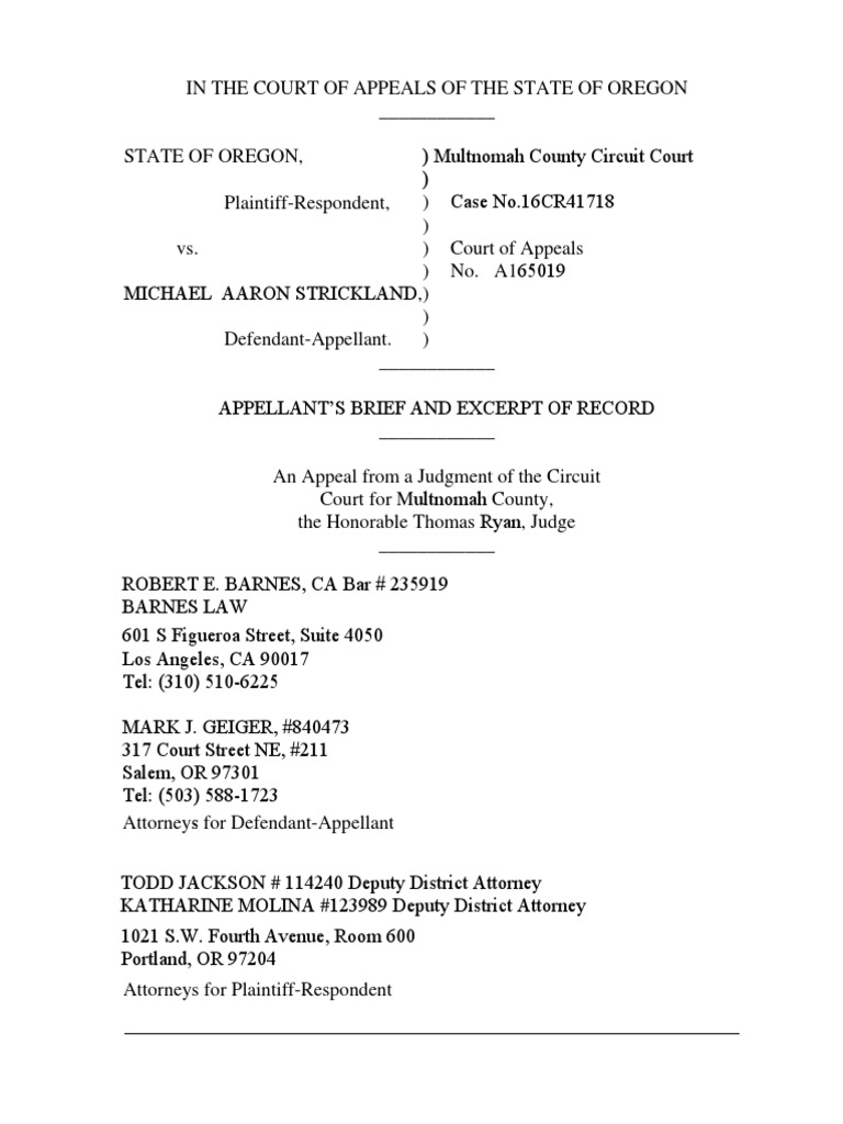 (Strickland) Opening Brief FINAL | PDF | Virginia Circuit Court | Testimony