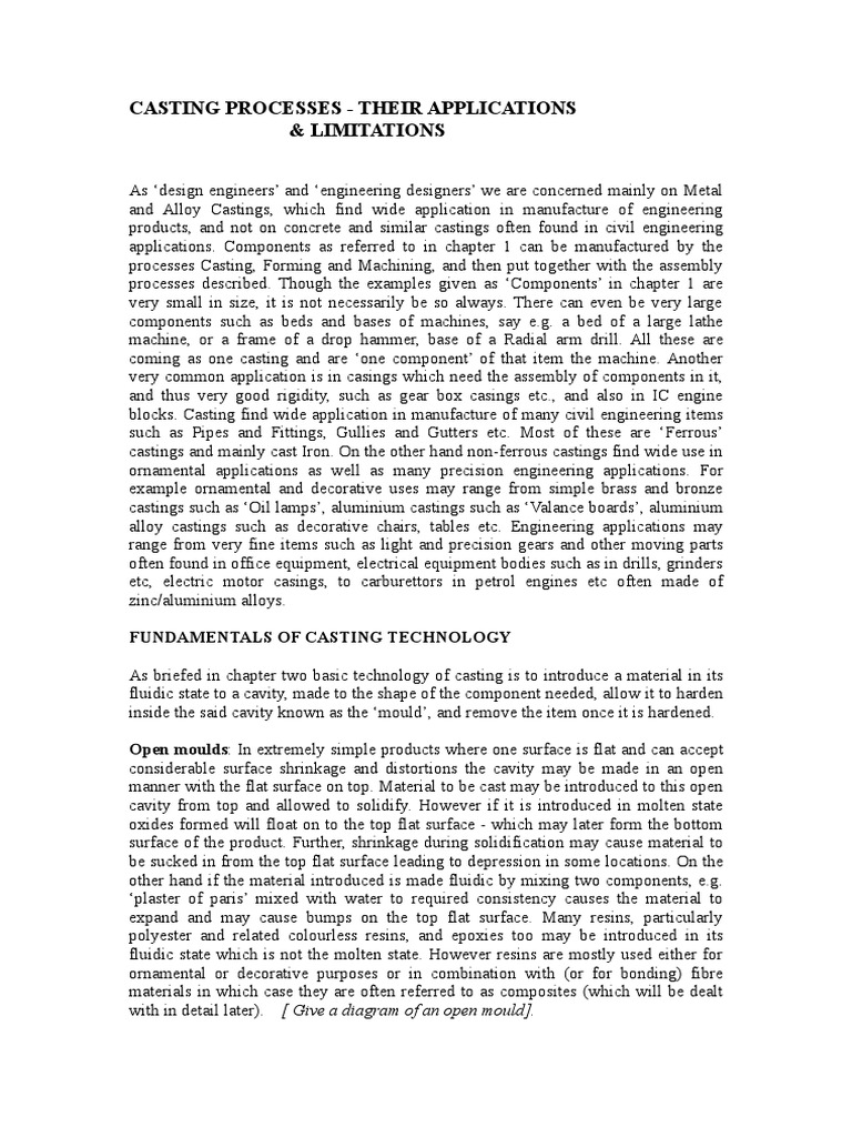 Casting Processes: Applications & Limitations | PDF | Casting ...