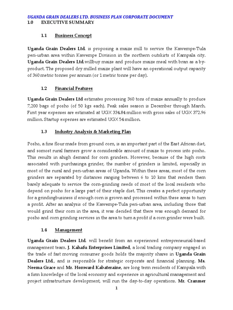 Uganda Grain Dealers LTD Business Plan | PDF | Maize | Agriculture