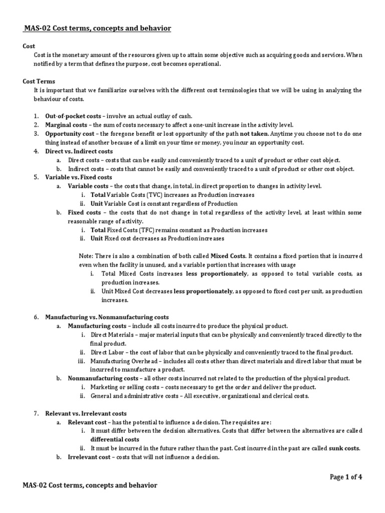MAS-02 Cost Terms, Concepts and Behavior | PDF | Regression Analysis | Correlation And Dependence