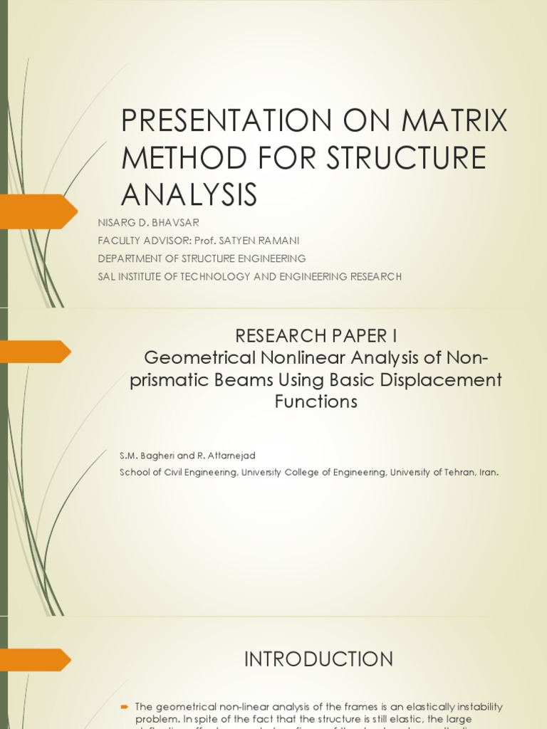 Presentation On Matrix Method For Structure Analysis | PDF | Matrix ...