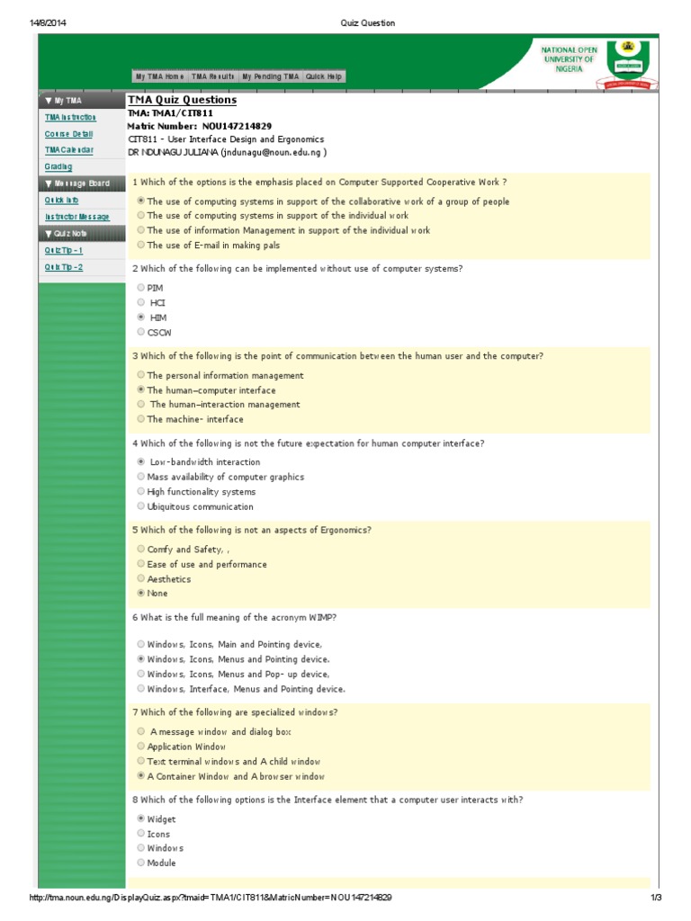 CIT811 User Interface Quiz Questions | PDF | Graphical User Interfaces ...