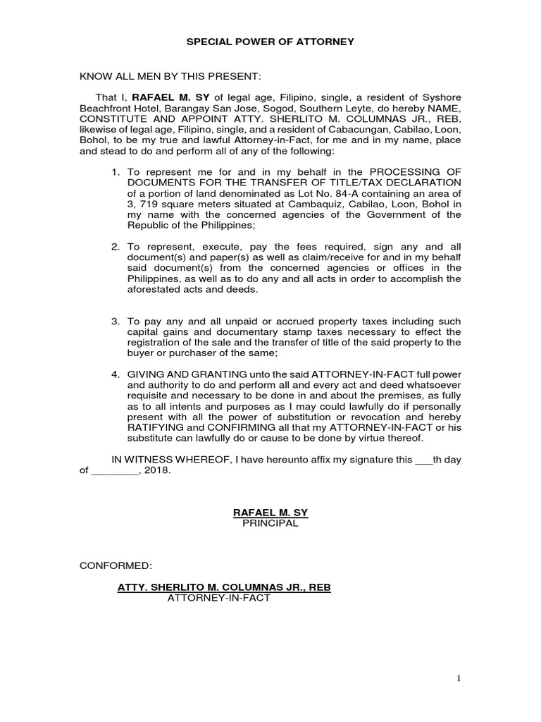 Spa To Process Lot Title - Teves | PDF | Power Of Attorney | Notary Public