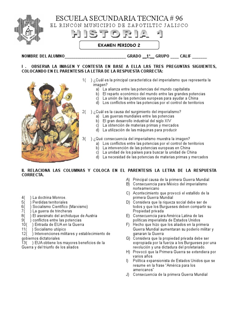 Examen 2019 de Historia 1 Periodo 2 Primer Grado | PDF | Imperialismo ...