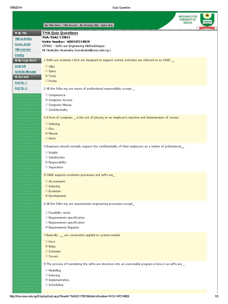 CIT 831 TMA 2 Quiz Question | Download Free PDF | Systems Science | Software