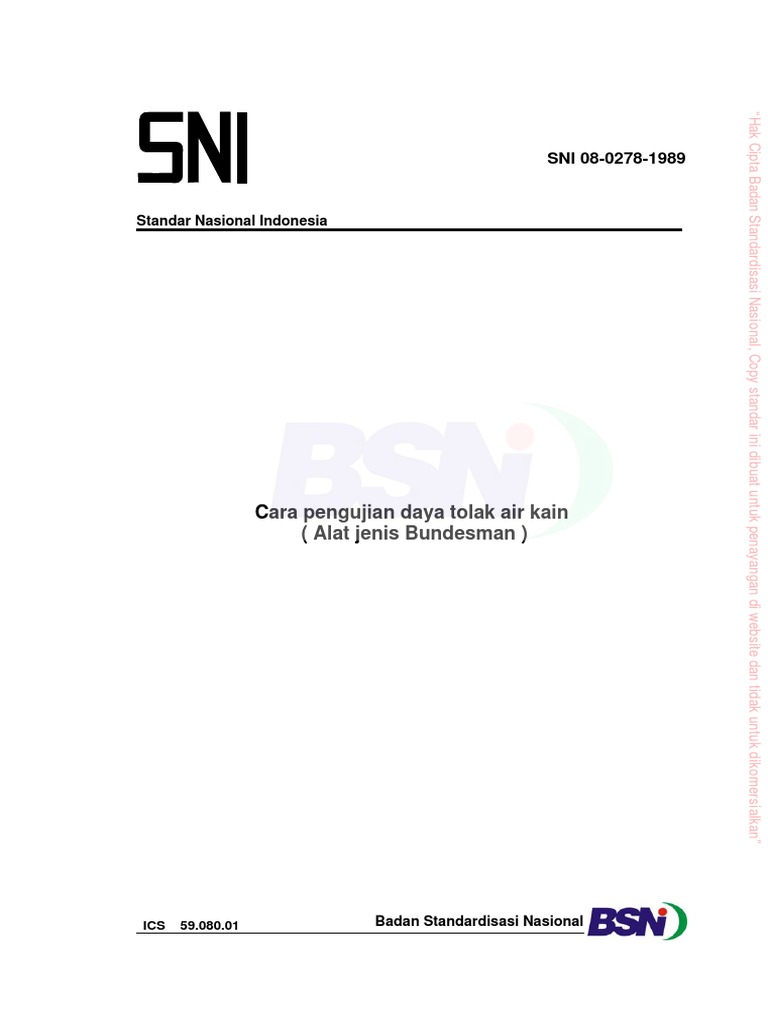 1228 - SNI 08-0278-1989 Cara Uji Daya Tolak Air Kain | PDF