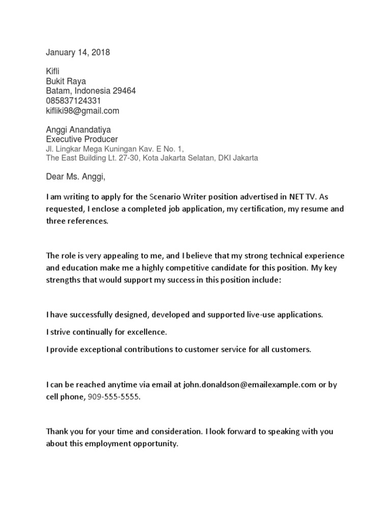Job Application for Scenario Writer Position | PDF