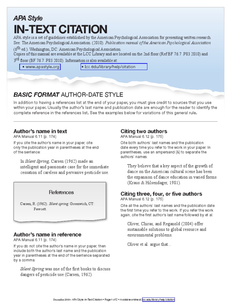 In-Text Citation: APA Style | Download Free PDF | Apa Style | Citation
