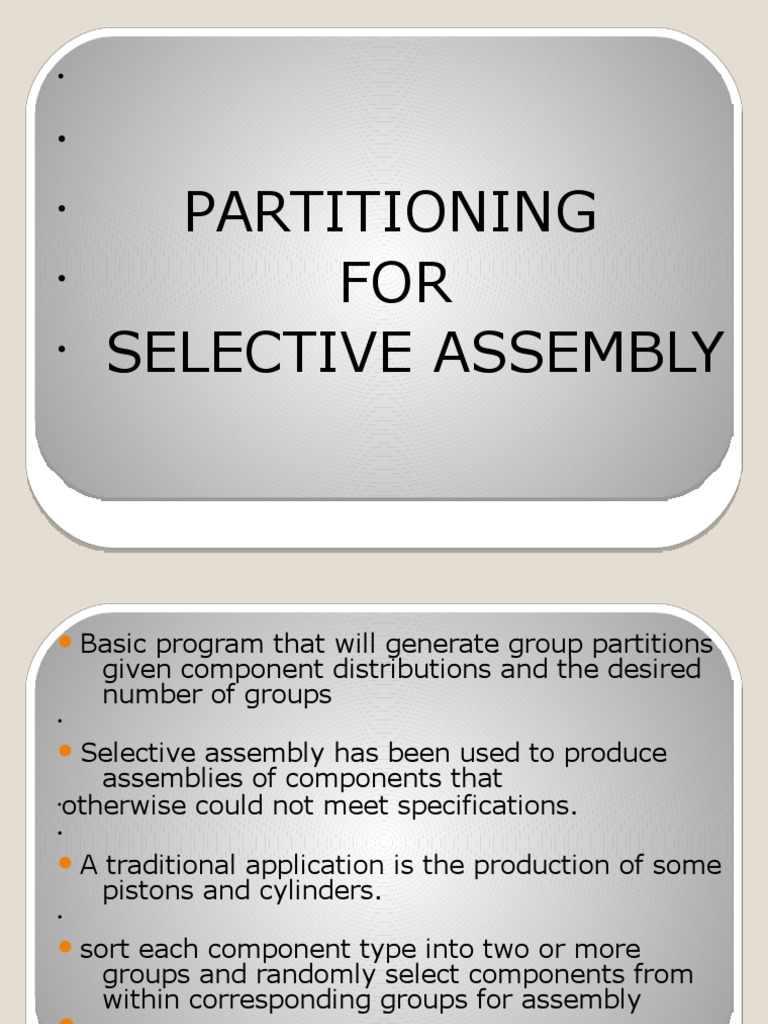 Partitioning FOR Selective Assembly | PDF | Computers