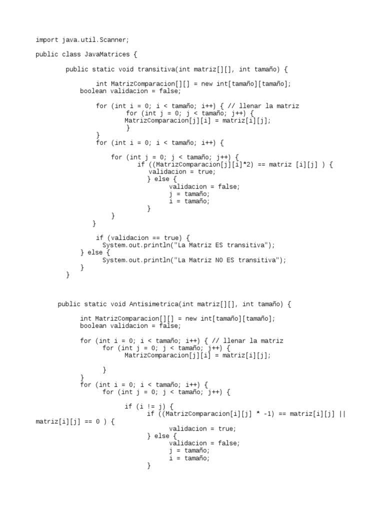 Java Matrices | PDF | Teoría de la matriz | Programación de computadoras