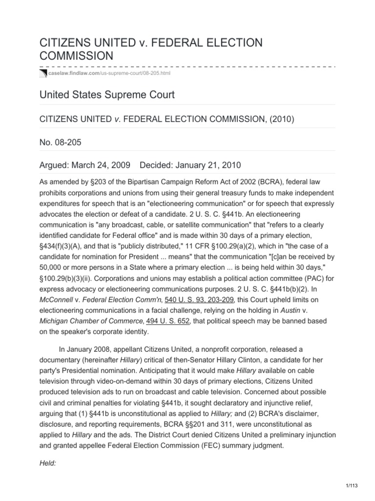 Citizens | PDF | Citizens United V. Fec | First Amendment To The United ...