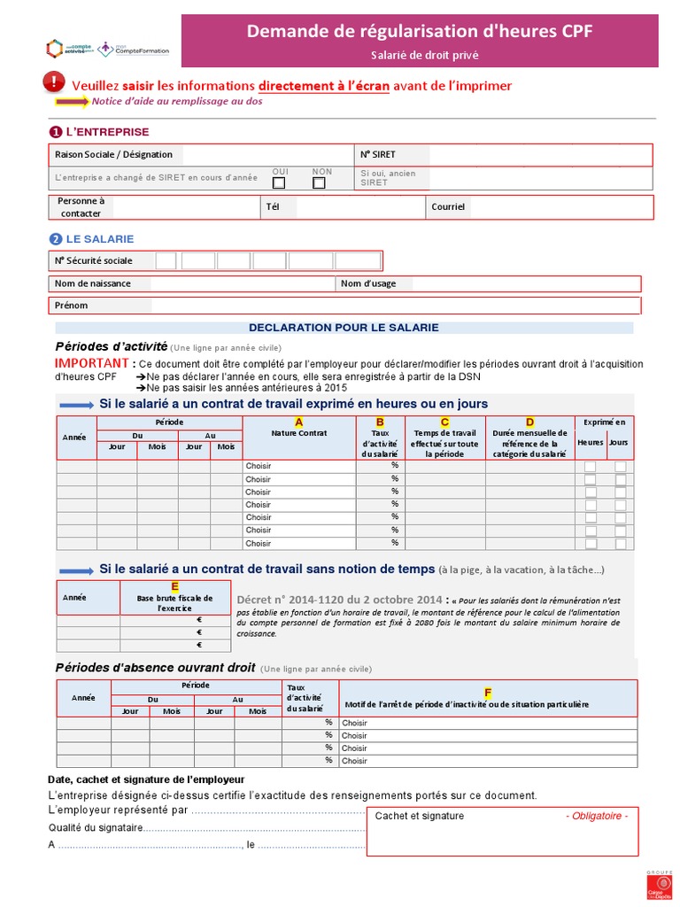 Formulaire Regularisation Salarie Prive 0 | PDF | Conditions de travail ...