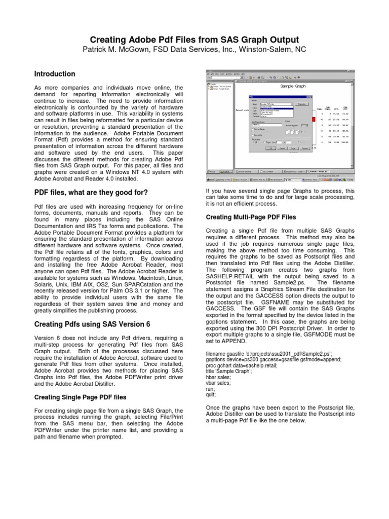 Creating Adobe PDF Files From Sas Graph Output: Patrick M. Mcgown, FSD Data Services, Inc ...