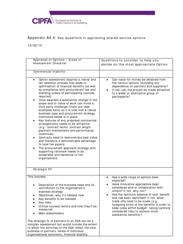 Appendix 4 4 Key Questions in Appraising SS Options 12-02-10 V1 | PDF ...