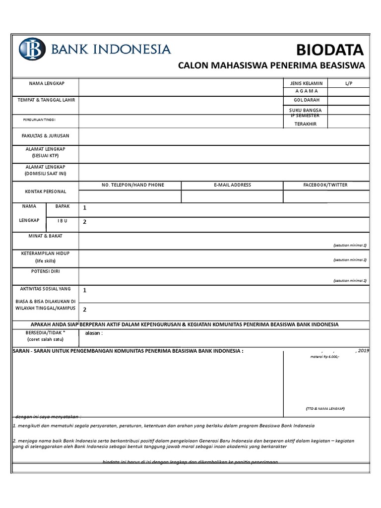 Formulir Biodata Beasiswa PDF | PDF