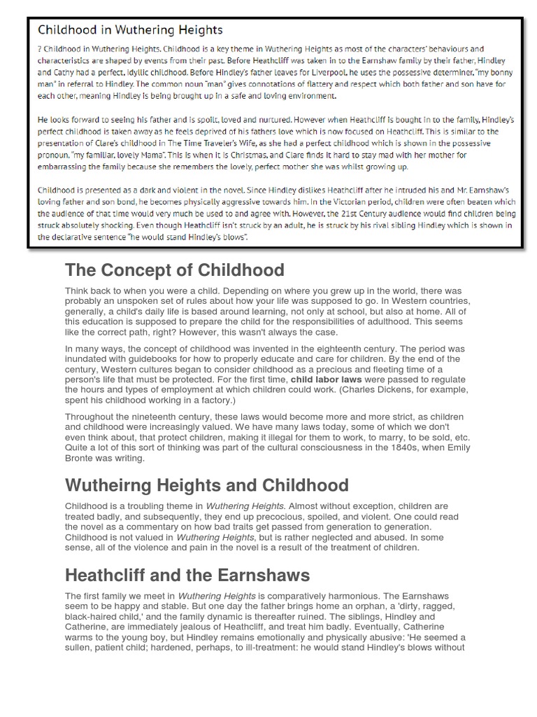 Childhood in Wuthering Heights | PDF | Heathcliff (Wuthering Heights ...