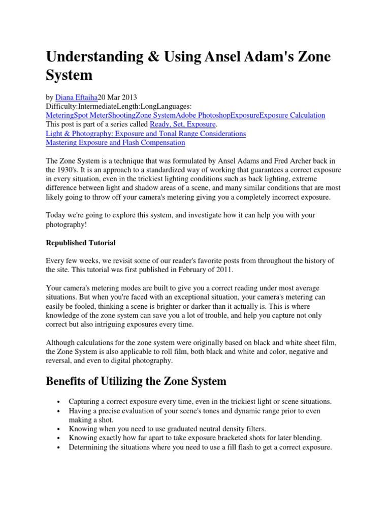 Understanding ZONE SYSTEM | PDF | Exposure (Photography) | Art Media