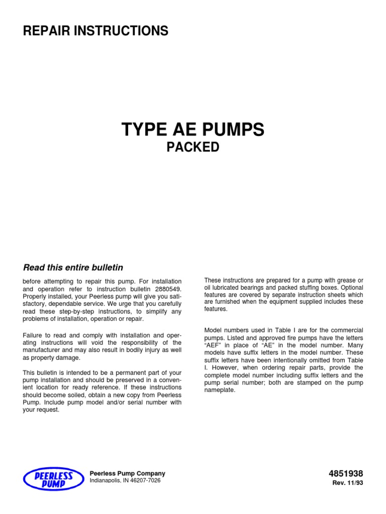 Repair Instruction TYPE AE PUMPS | PDF | Bearing (Mechanical) | Pump