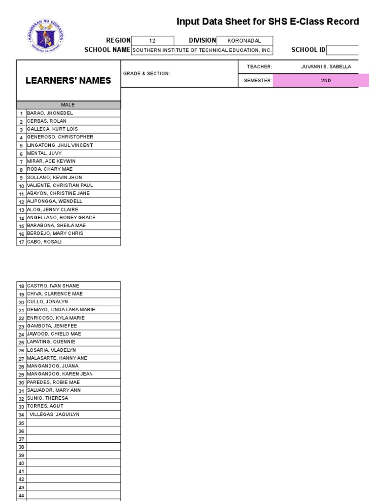 SHS E-Class Record 2017 | PDF