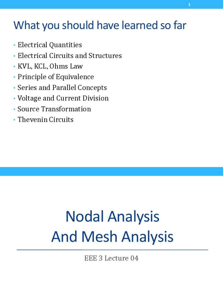 EEE Nodal and Mesh Analysis | PDF | Electrical Network | Network Analysis (Electrical Circuits)