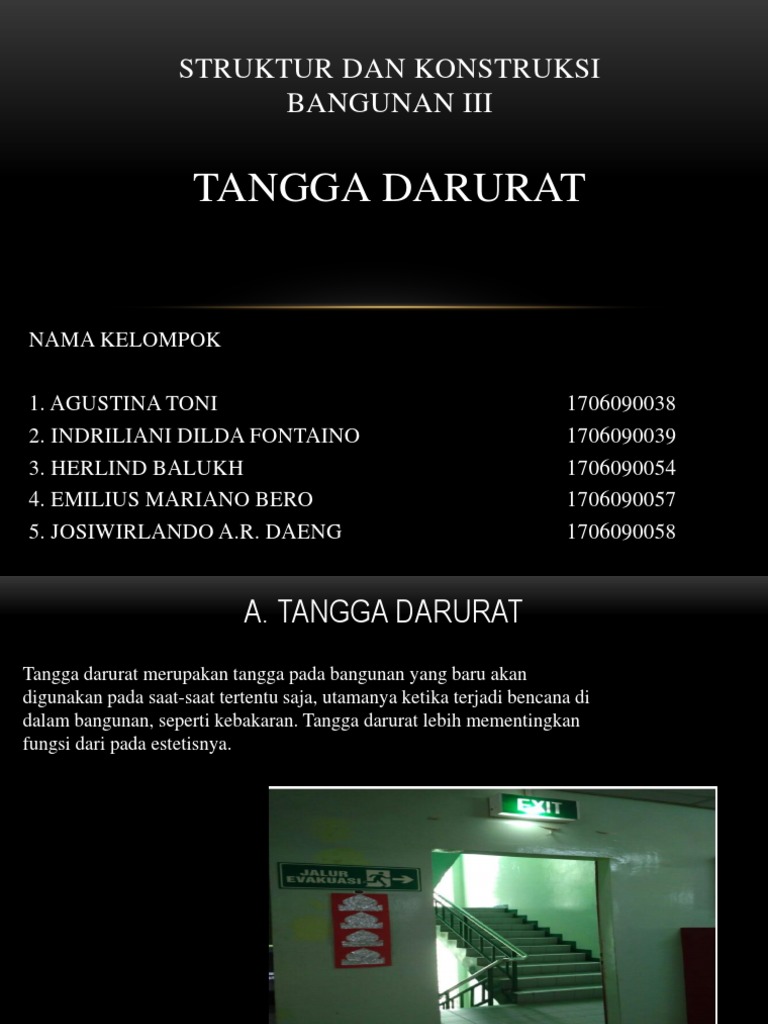 Struktur dan Konstruksi Bangunan III: Persyaratan Tangga Darurat dan Evakuasi Darurat | PDF