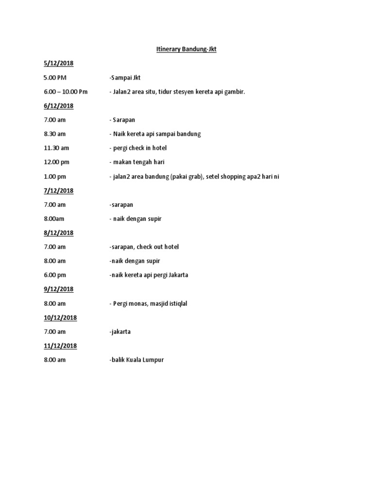 Itinerary Bandung | PDF
