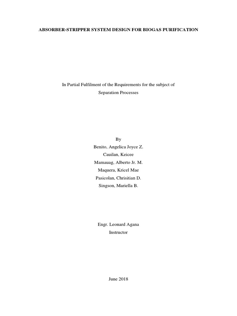Biogas Purification: Absorber-Stripper Design | PDF | Natural Gas | Biogas