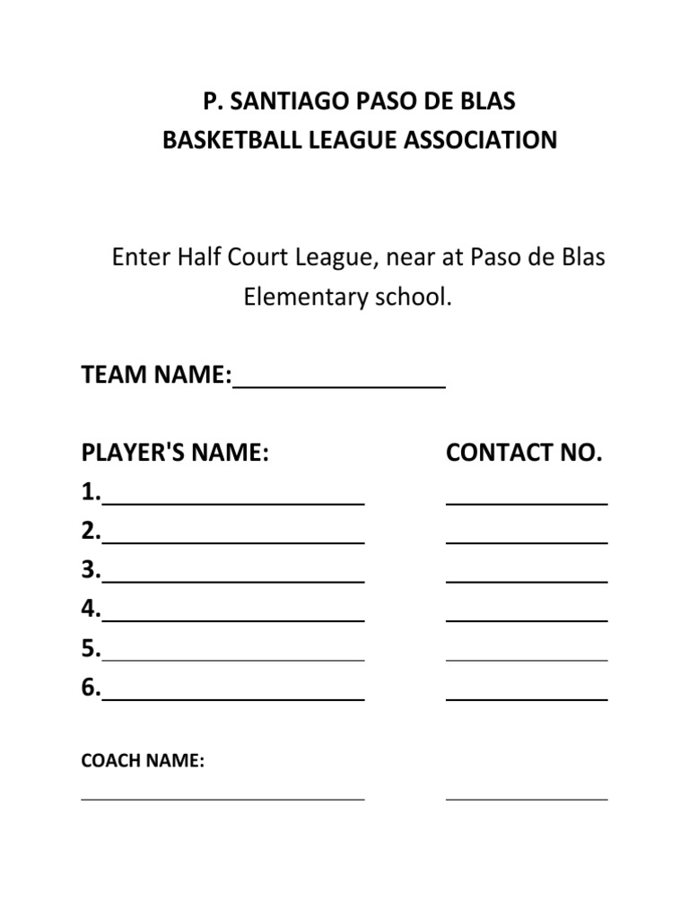 Basketball League Registration Form | PDF | Leisure | Sports