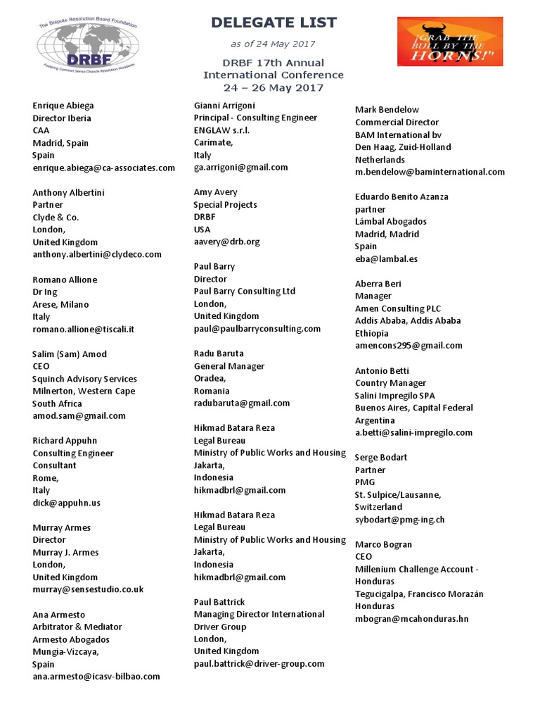 MGGWG Delegate List As of 24 May 17 | PDF | Companies | Practice Of Law