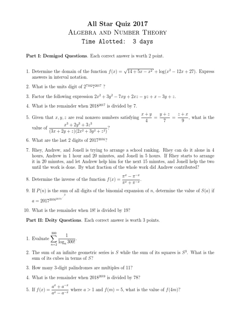 Algebra and Number Theory | PDF | Summation | Polynomial