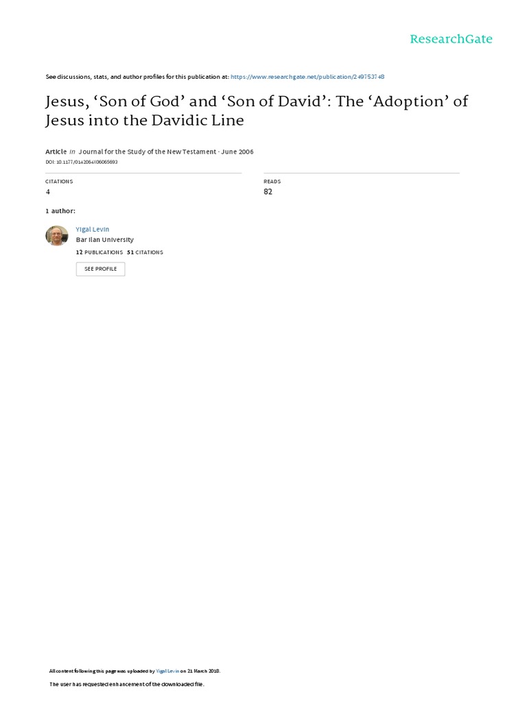 Jesus, Son of God' and Son of David': The Adoption' of Jesus Into The ...