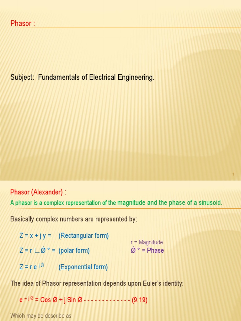 Phasor:: Subject: Fundamentals of Electrical Engineering | PDF