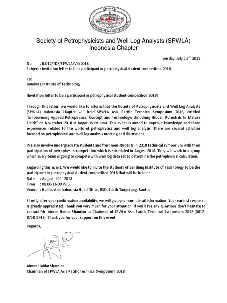 Invitation Letter To Be Participants - ITB | PDF