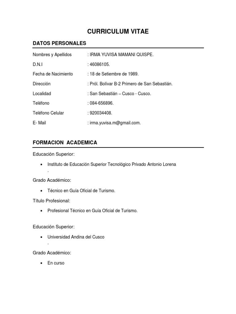 Modelo CV Irma | PDF | Contabilidad | Educación avanzada